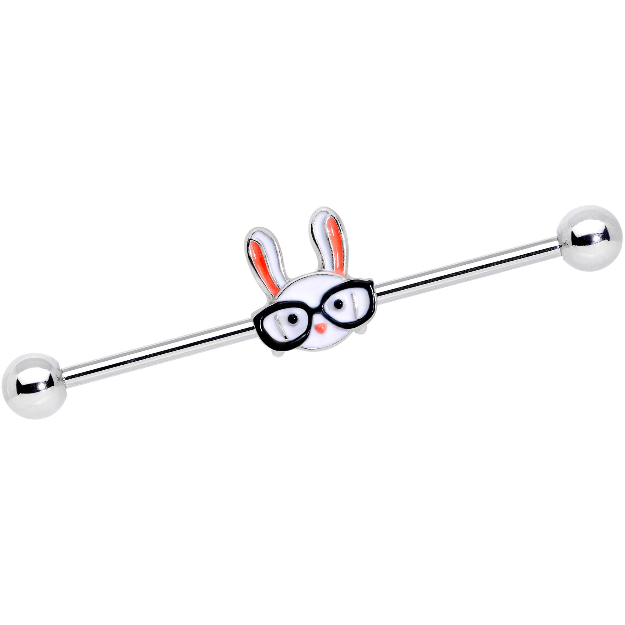 Body Candy Womens 14G Stainless Steel Helix Cartilage Earring Nerdy Bunny Rabbit Industrial Barbell 1 1/2"