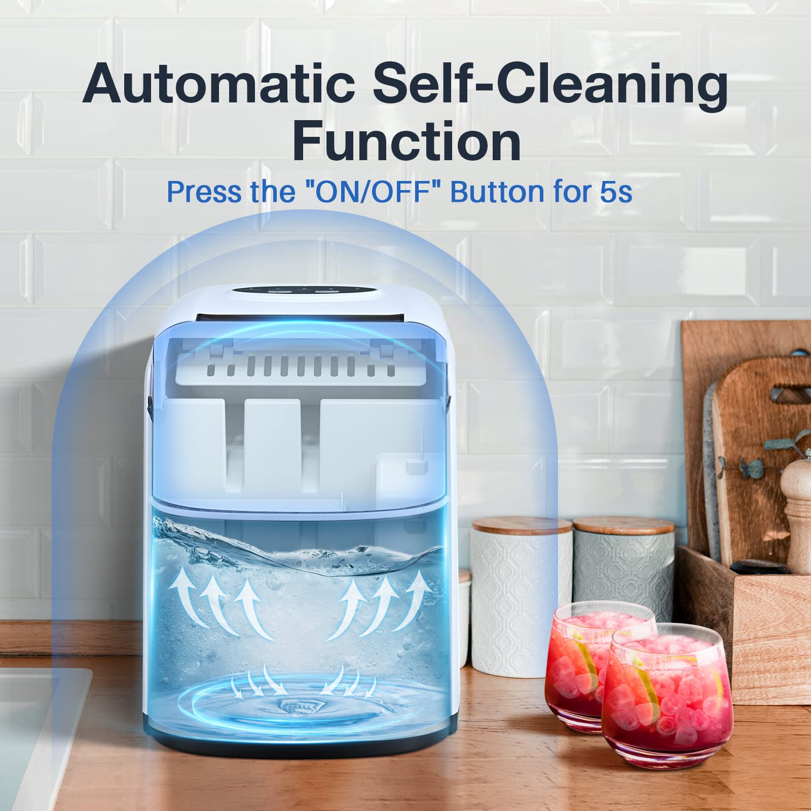 Ice Maker Countertop Machine with Self-Cleaning Function,26LBS in 24 Hours, 9 Ice Cubes Ready in 6 Mins, Compact Ice Cube Maker with Ice Scoop & Basket for Home Kitchen Office Bar (White)