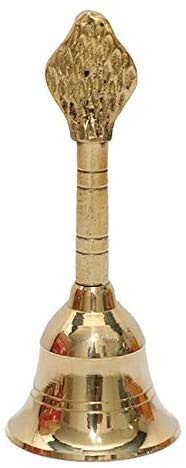 Shubhkart 3.5" Inches Polished Brass Handcrafted Hand Held Small Service Bell/Pooja Bell/Naag Ghanti