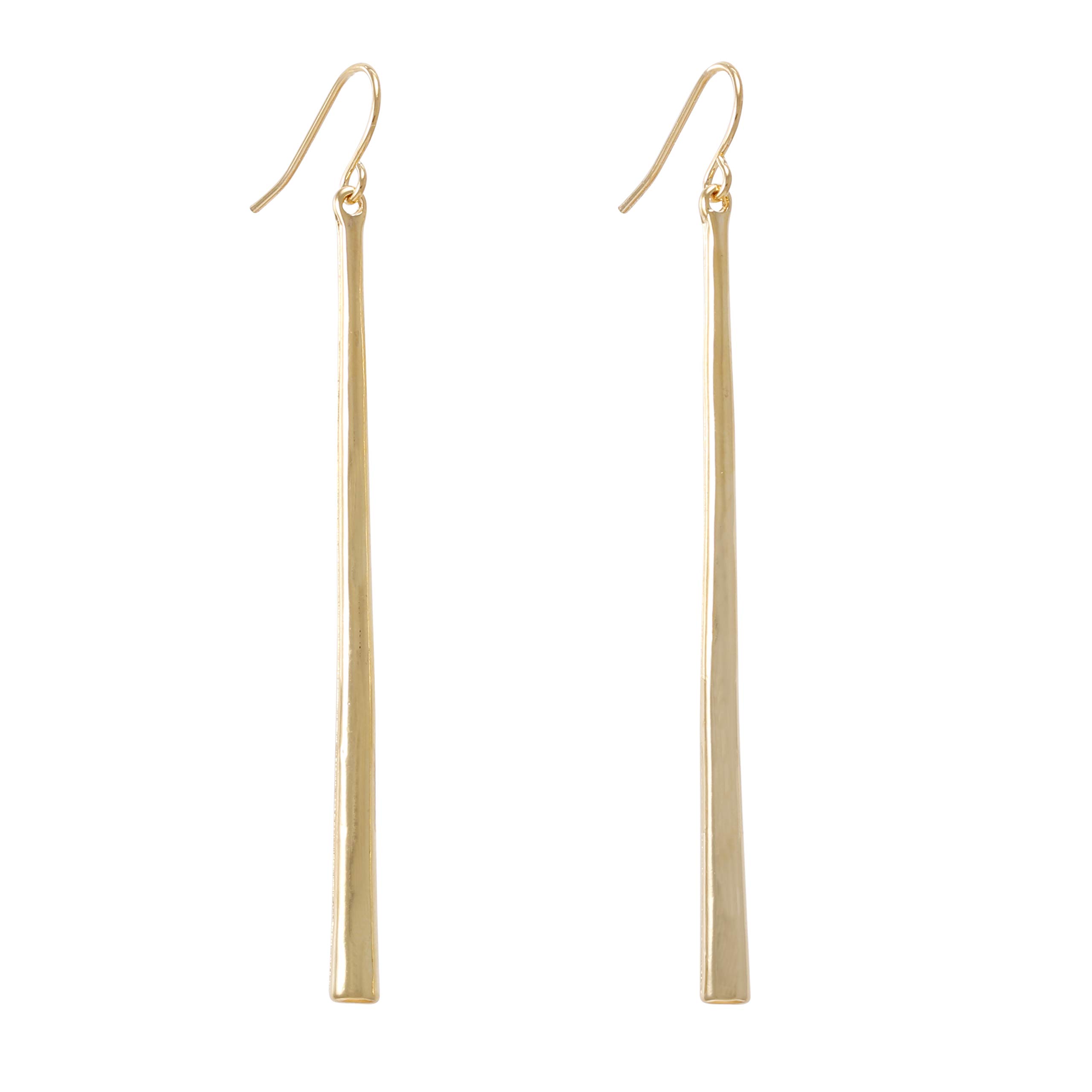 Bonaluna Long, Thin, Hammered, Shield Metal Bar Basic Dangle Drop Earrings for Women