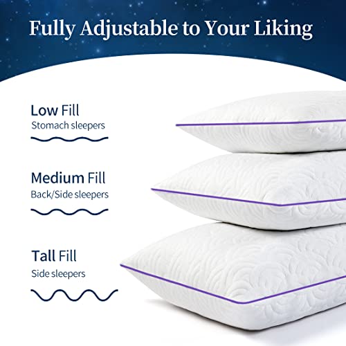 MOLCLCUY Memory Foam Pillows Standard Size Set of 2 Adjustable Cool Bamboo Pillow for Side Back Stomach Sleepers Luxury Gel Pillow with Washable Cover