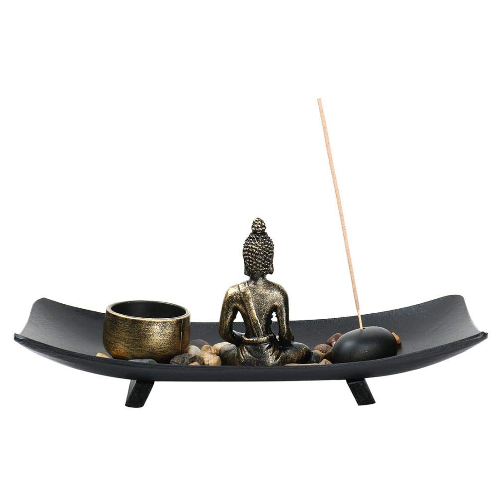 Tabletop Buddha Zen Garden, Resin Incense Burner Holder Zen Sandbox Ornament Candle Holders for Home Office Decor (C)