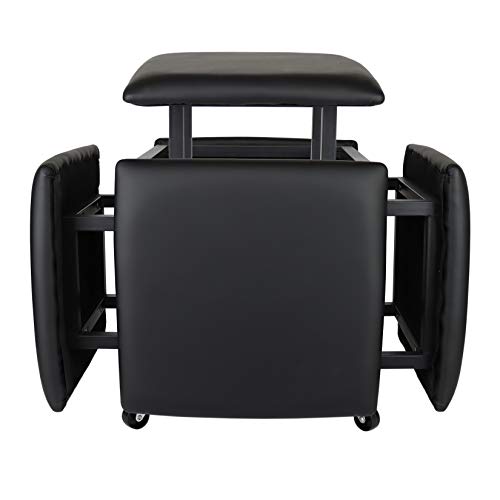 LUGSHIREE 5 in 1 Nesting Ottoman Cube Chair, Stackable Stools, Leather Square Ottoman Bench, Foot Stool with Wheels for Living Room,Dining Room 15.75x15.75x16.54 inches