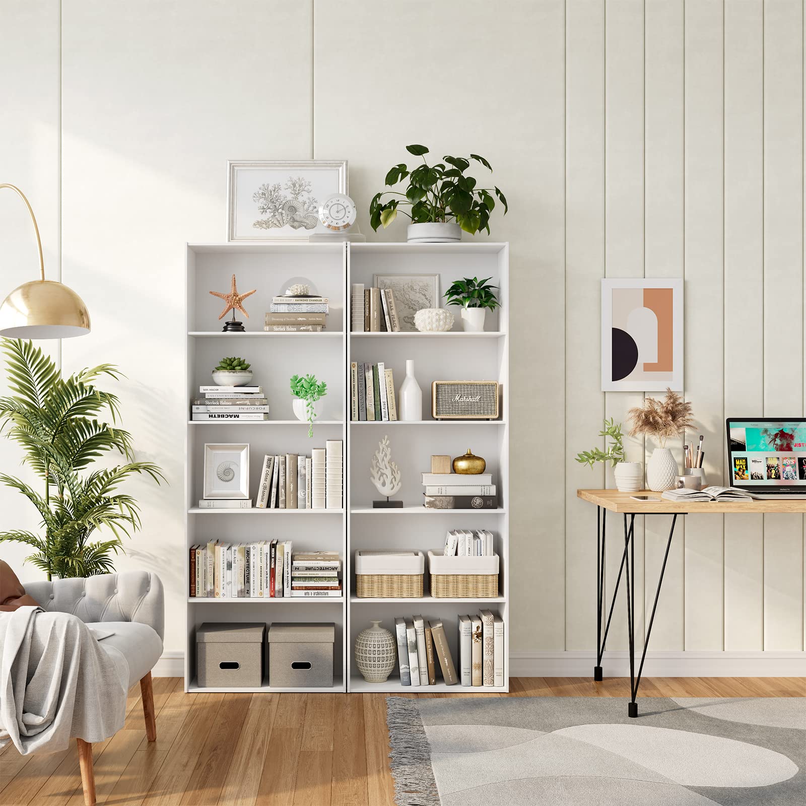 Casart Multi-Functional Wood Bookcase, 5-Shelf Storage Open Bookshelf for Home and Office