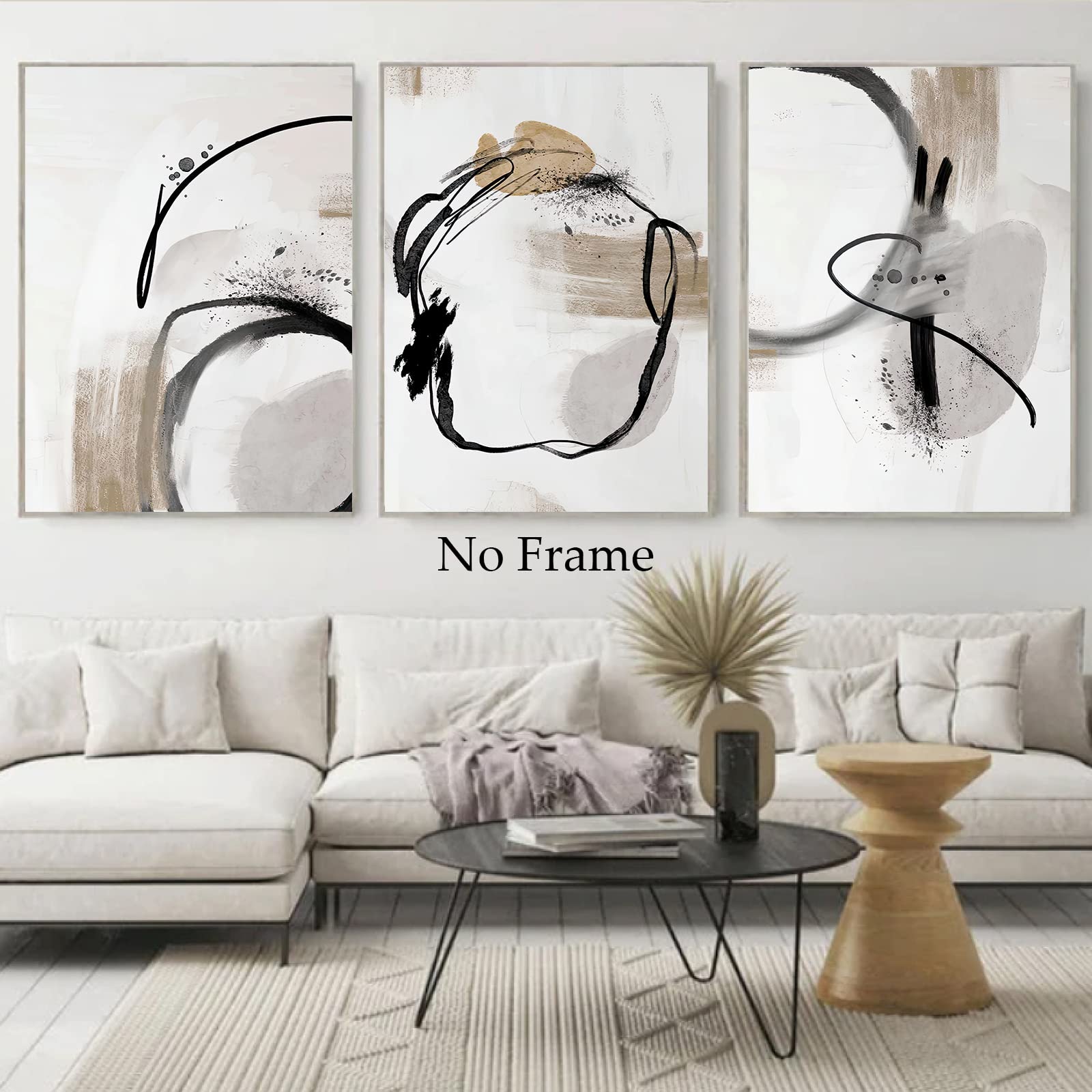 Black Beige Grey Wall Art Abstract Geometric Artwork Minimalist Boho Pictures Black ink Lines Canvas Wall Art Neutral Abstract Painting Beige Boho Posters Modern Abstract Prints 16x24inch No Frame