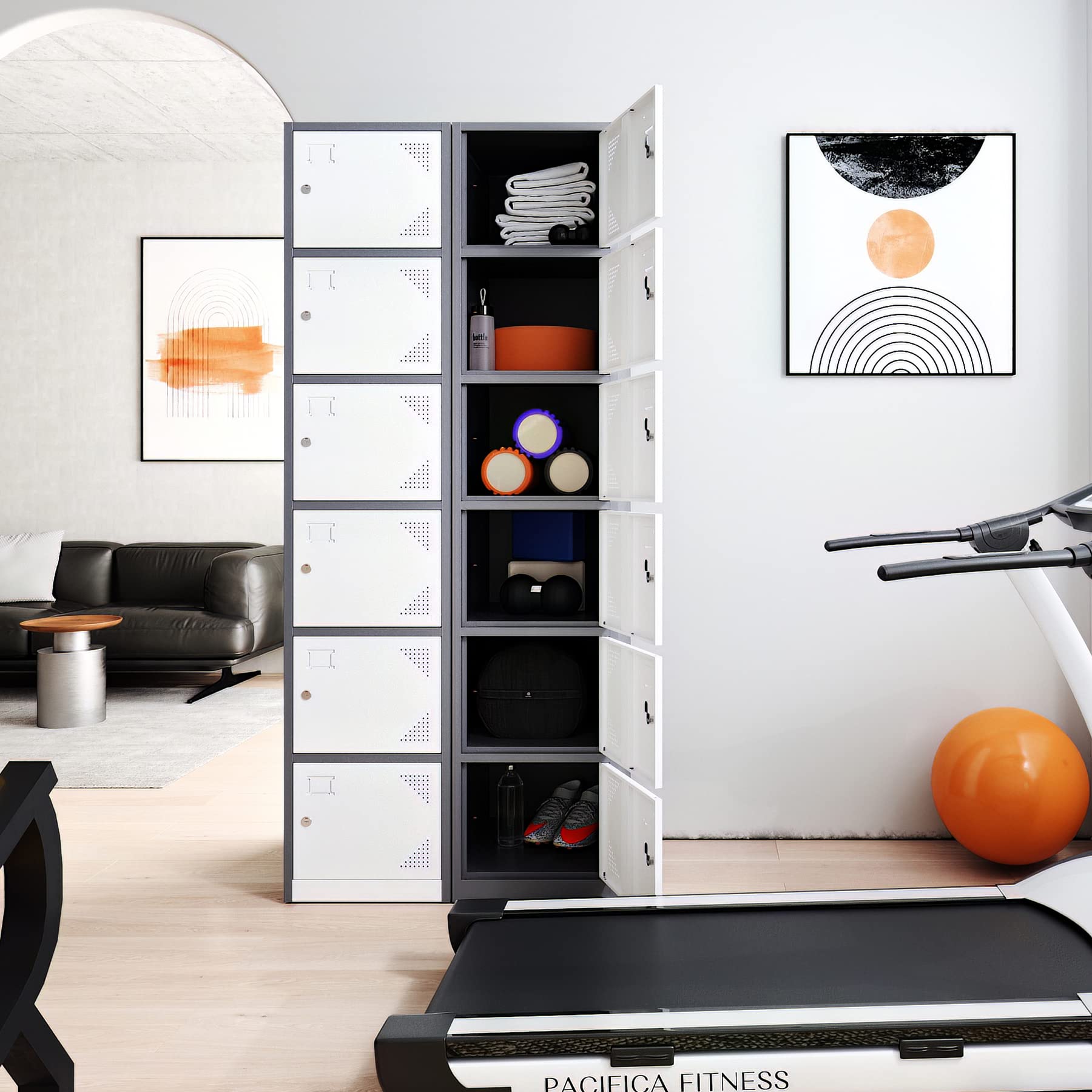 BYNSOE Metal Locker 6 Doors 71" Employees Locker Storage Cabinet Locker School Hospital Gym Locker Requires Assembly (Grey White, 6 Doors)