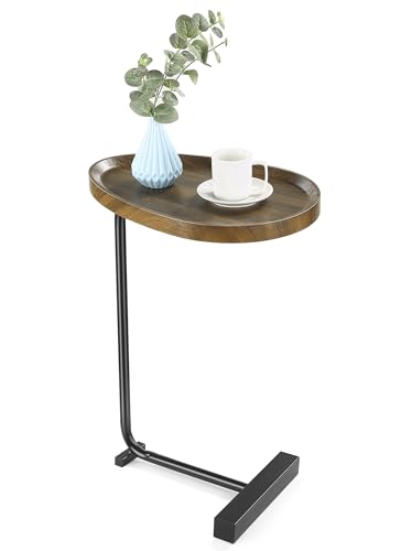 Eansstofars Small Side Table for Small Spaces, Narrow C Shaped End Table for Sofa Couch and Bed, Walnut and Black, Perfect for Indoor, Living Room, Bedroom, Bathroom