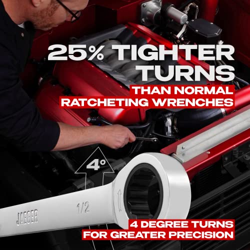 Jaeger 1/2 Inch TIGHTSPOT Ratchet Wrench with 90-Tooth Ratcheting Precision and Hardened, Polished Steel