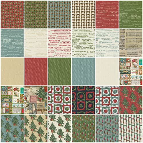 Moda Fabrics Christmas Faire Charm Pack by Cathe Holden; 42-5 inches Precut Fabric Quilt Squares, 5 Inches