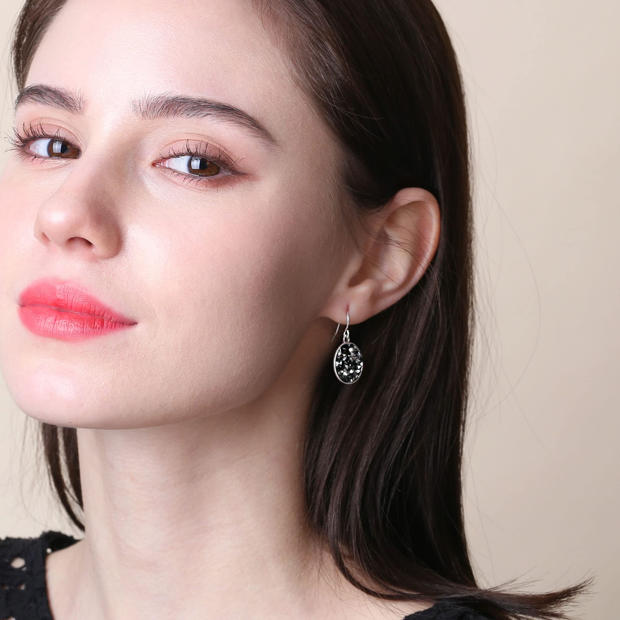 Bonaluna Sparkling & Glitter White & Black Crystal Rhinestone on Long Metal Dangle Earrings for Women