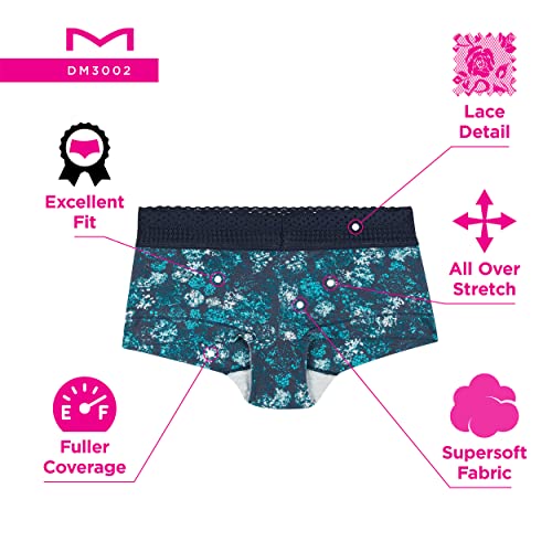 Maidenform Pack, Dream Lace Boyshorts, Cotton Panties for Women, 3-Pack, Navy/Grey Daze/Black
