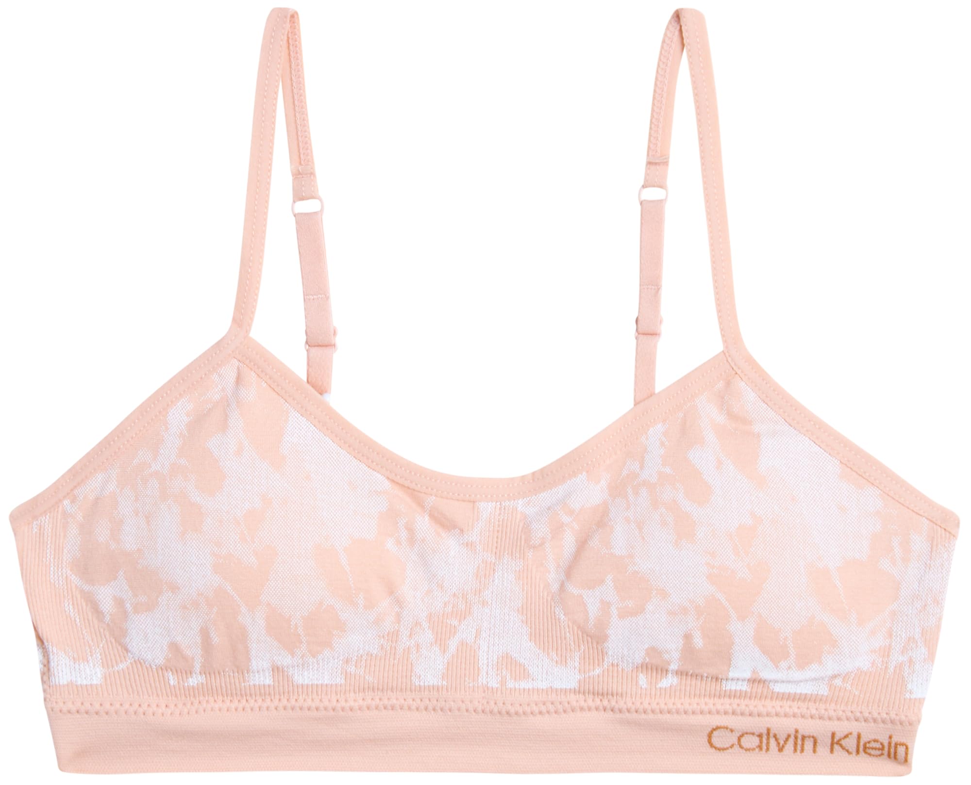 Calvin Klein Girls' Training Bra - 4 Pack Seamless Crop Cami Bralette, Removable Pads (S-L), Size Large, Buff/Rose Dawn/White/Bronze