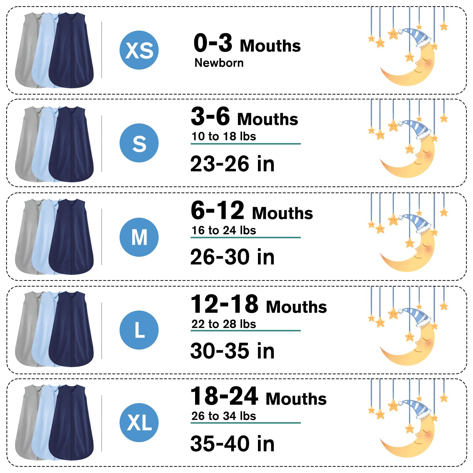 BSTOPPT 3P Baby Sleep Sack 6-12 Months All Season Baby Sleeping Bag 2-Way Zipper Toddler Wearable Blankets..