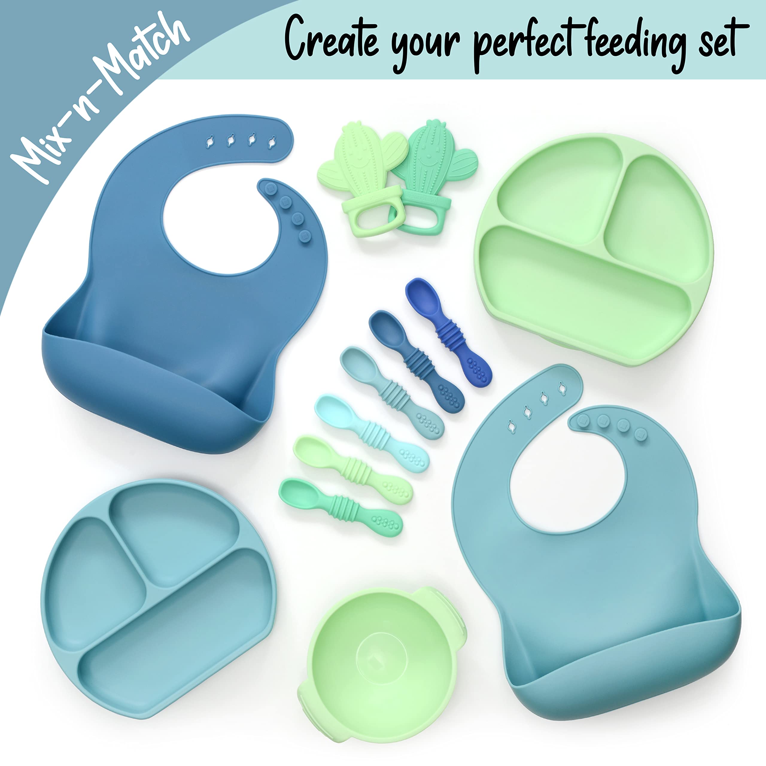 PrimaStella Silicone Cactus Teethers for Infants, Babies and Toddlers - Safety Tested - BPA Free - Cute, Soothing, Easy to Hold - Baby Teether Toy Set of 2 - Green & Neo Mint