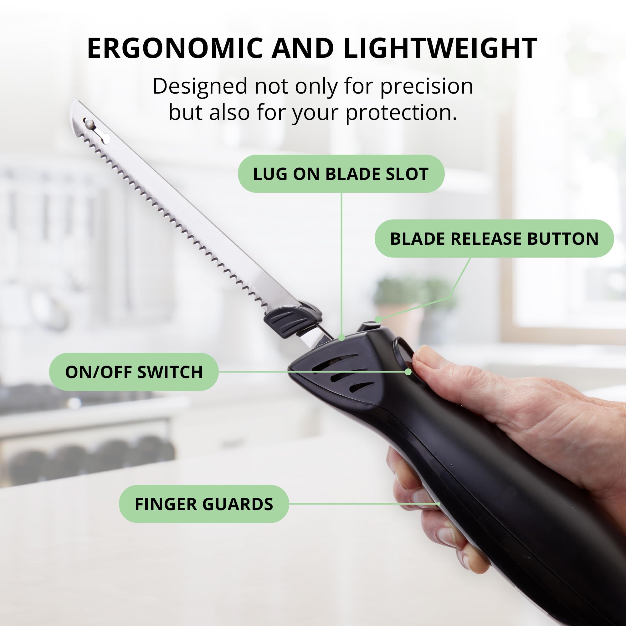 ELITRA HOME Professional Grade Electric Knife | Easy Slice Electric Kitchen Knife For Carving Meats, Bread, Turkey, and More | Stainless Steel Serrated Blade, Carving Fork, and Storage Case