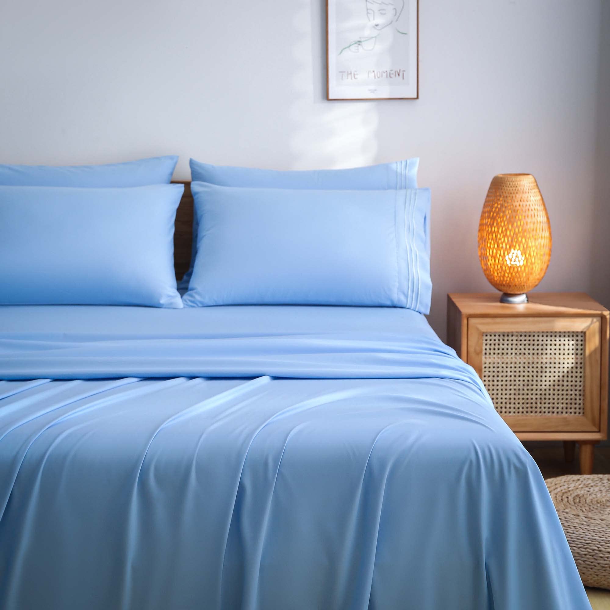Bondiance 6 Piece Sheet Set - Luxury King Size Bed Sheets - 15" Deep Pocket - Brushed Microfiber 1800 Thread Count- Extra Soft - Breathable - Wrinkle Free - suitable for hotels（King, Lake blue）
