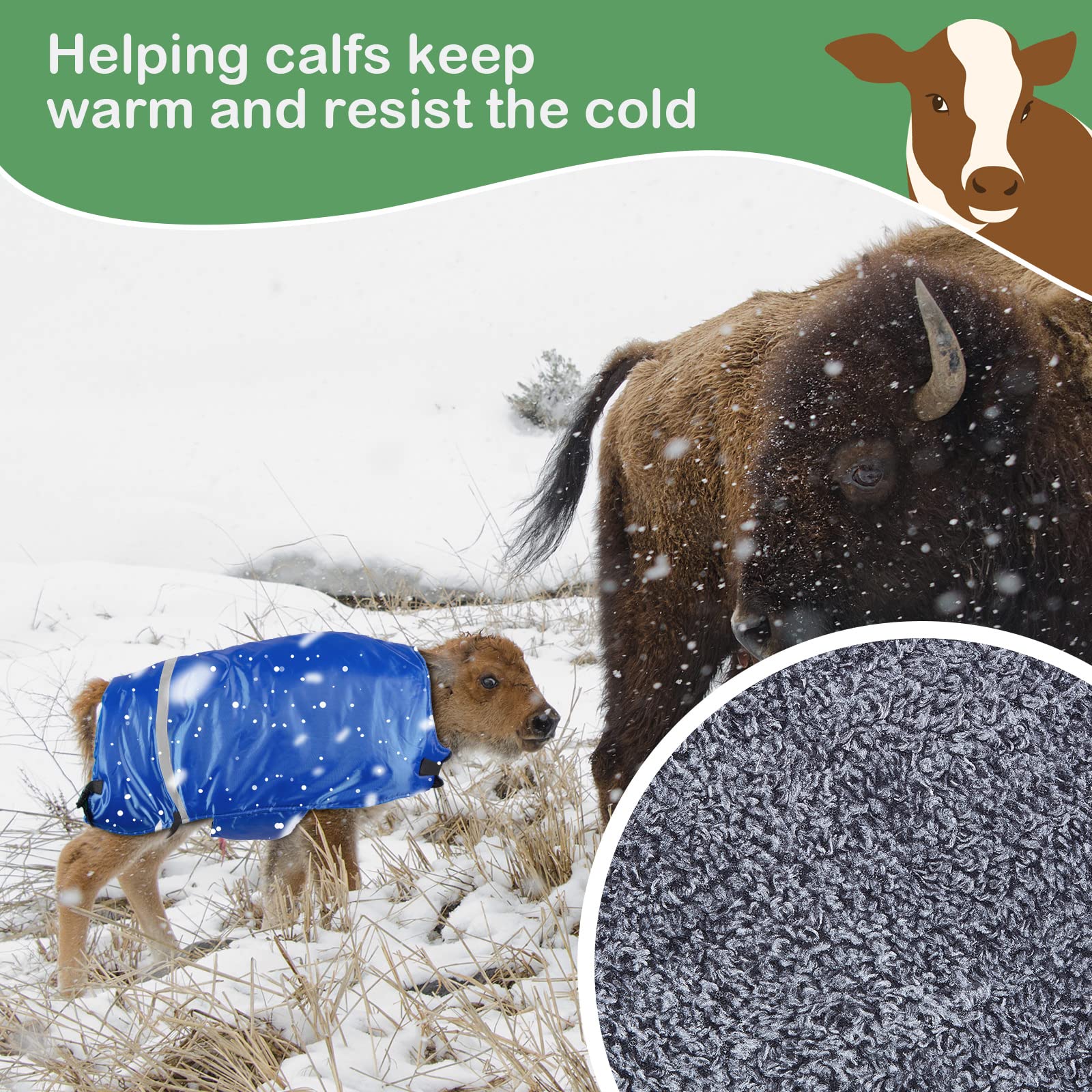 Dunzy 4 Pcs Winter Calf Blanket Calf Warm Clothes Waterproof Calf Warming Blanket Windproof Calf Jacket Livestock Calf Saver Coat for Keeping Cow Warm Thickened Belly Protection (Heavy Fleece Style)