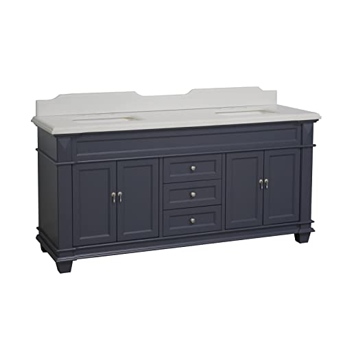 Kitchen Bath Collection Elizabeth 72-inch Double Bathroom Vanity (Quartz/Marine Gray): Includes Marine Gray Cabinet with Stunning Quartz Countertop Countertop and White Ceramic Sinks