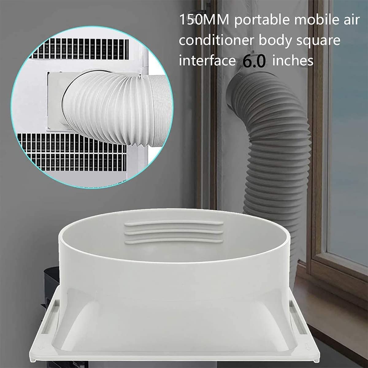 Portable Air Conditioner Exhaust Hose Coupler - 5.9 inch/6 inch AC Hose Coupler Extension, Portable Window Adapter A/C Unit Tube Connector Mobile air Conditioning Accessories (Square to Round)