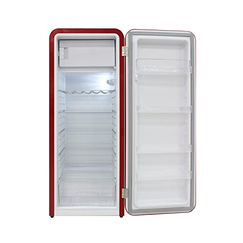 BRAMA Retro Fridge with Top Freezer 9.9 Cu.Ft. Full Refrigerator for Apartment, Condo, House, Kitchen, 24-Inch, Red