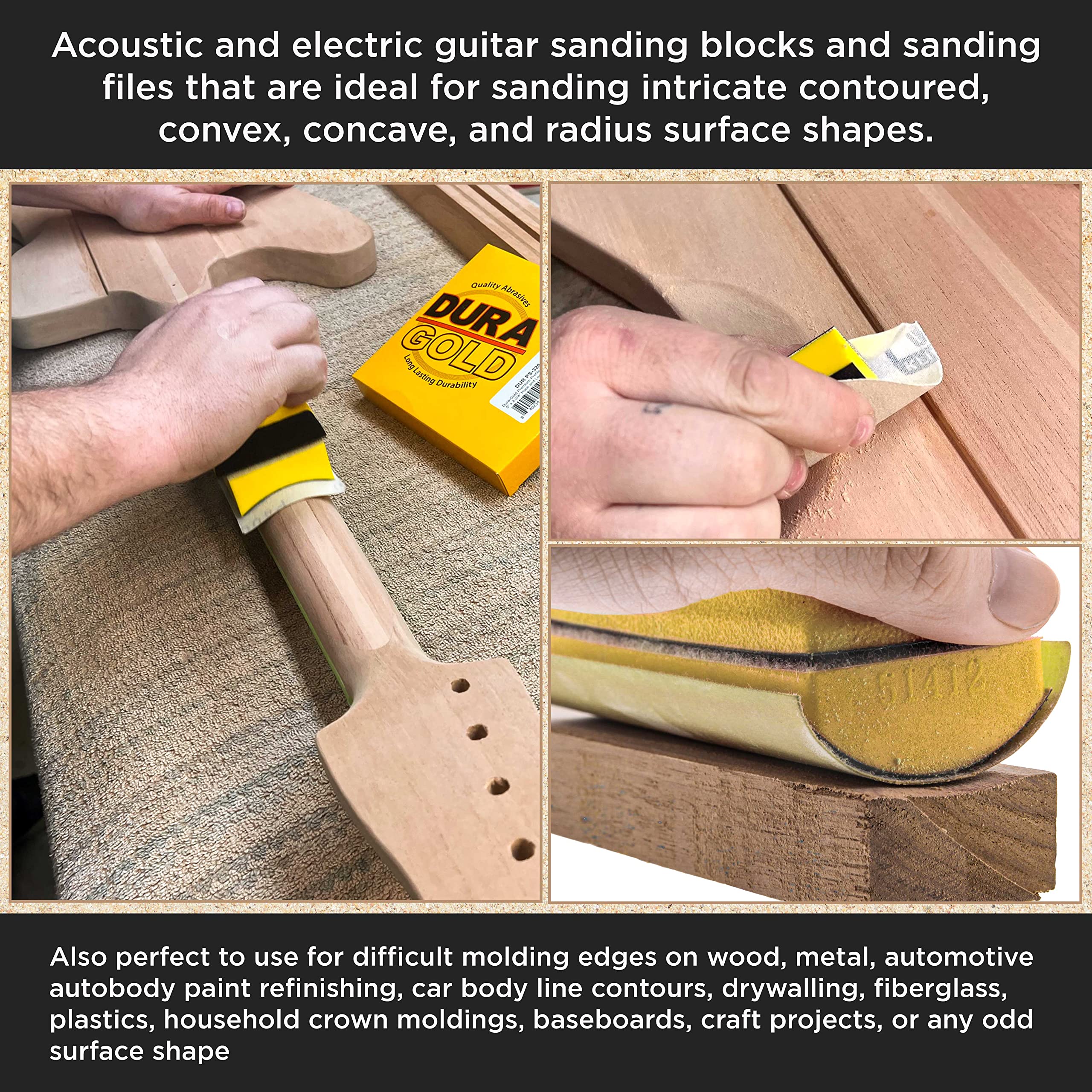 Dura-Gold 20-Piece Contoured Profile 5" Hand Sanding Block Set with 40 Sheet Hook & Loop Sandpaper Kit - Interchangeable Assorted Convex & Concave Shapes - Sand Wood Woodworking Furniture, Auto Paint