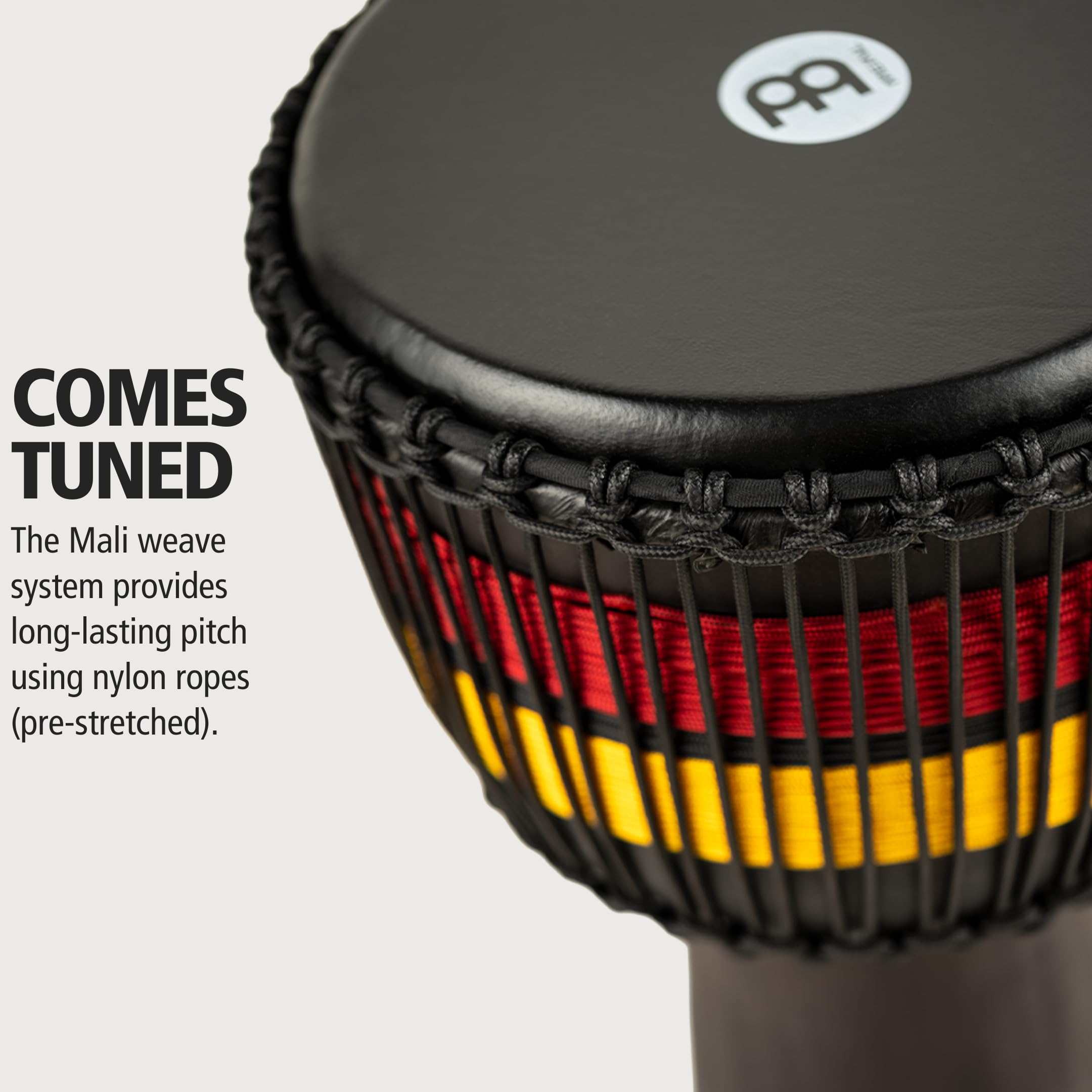 Meinl Percussion ADJ7-XL African Style Fire Rhythm Series Rope Tuned 13" Wood Djembe, Black