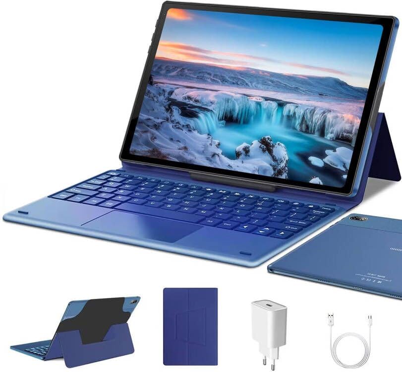 DUODUOGO 2023 Newest Android 11.0 Tablet, 2 in 1 Tablet 10.4 Inch, 5G WiFi with Keyboard, 4GB + 64GB Storage, Quad-Core Processor, 13MP Camera, 1332 * 800 HD Display, Mouse/Leather Case (DGO-S7 Blue)