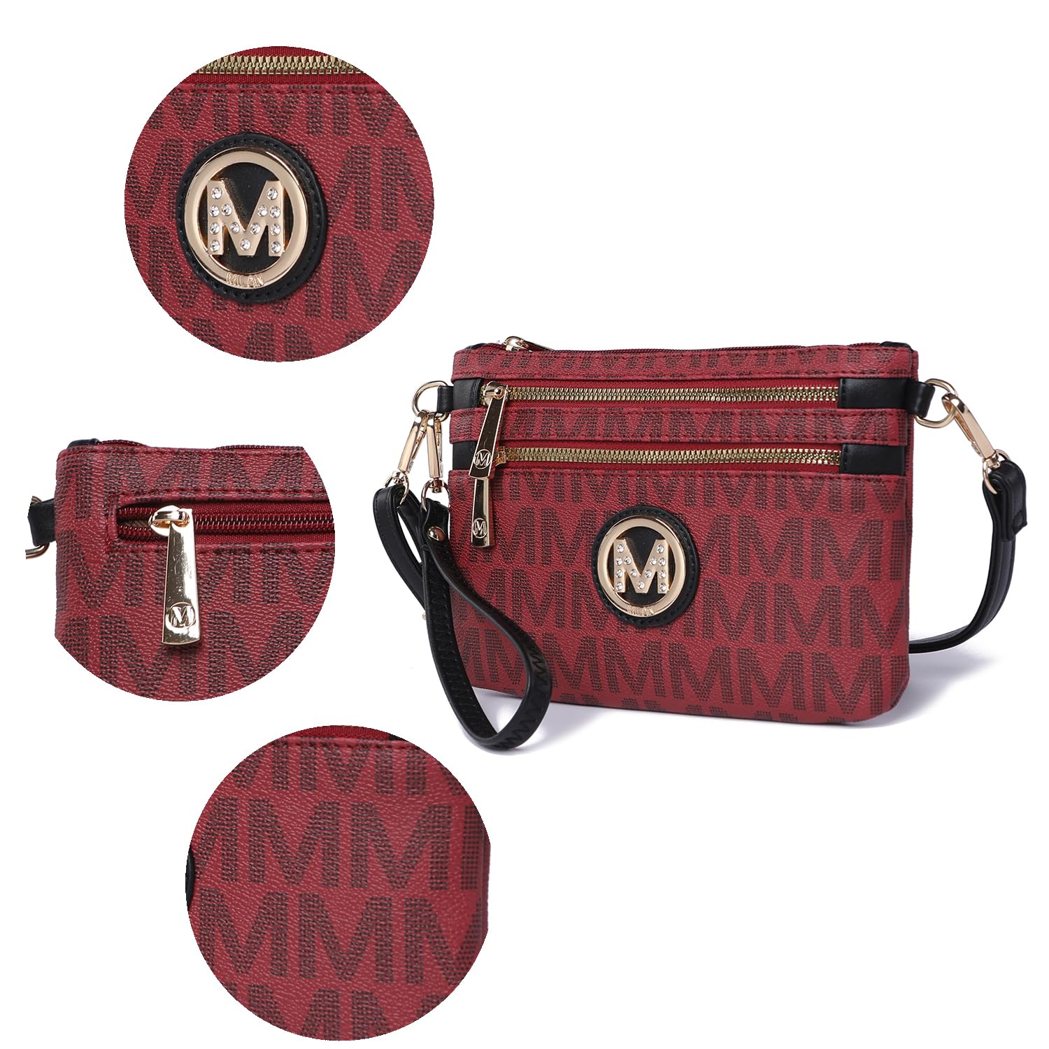 MKF 2 in 1 Crossbody Bags for Women, Wristlet Purse - Ladys Small PU Leather Messenger Handbag - Adjustable Strap Black