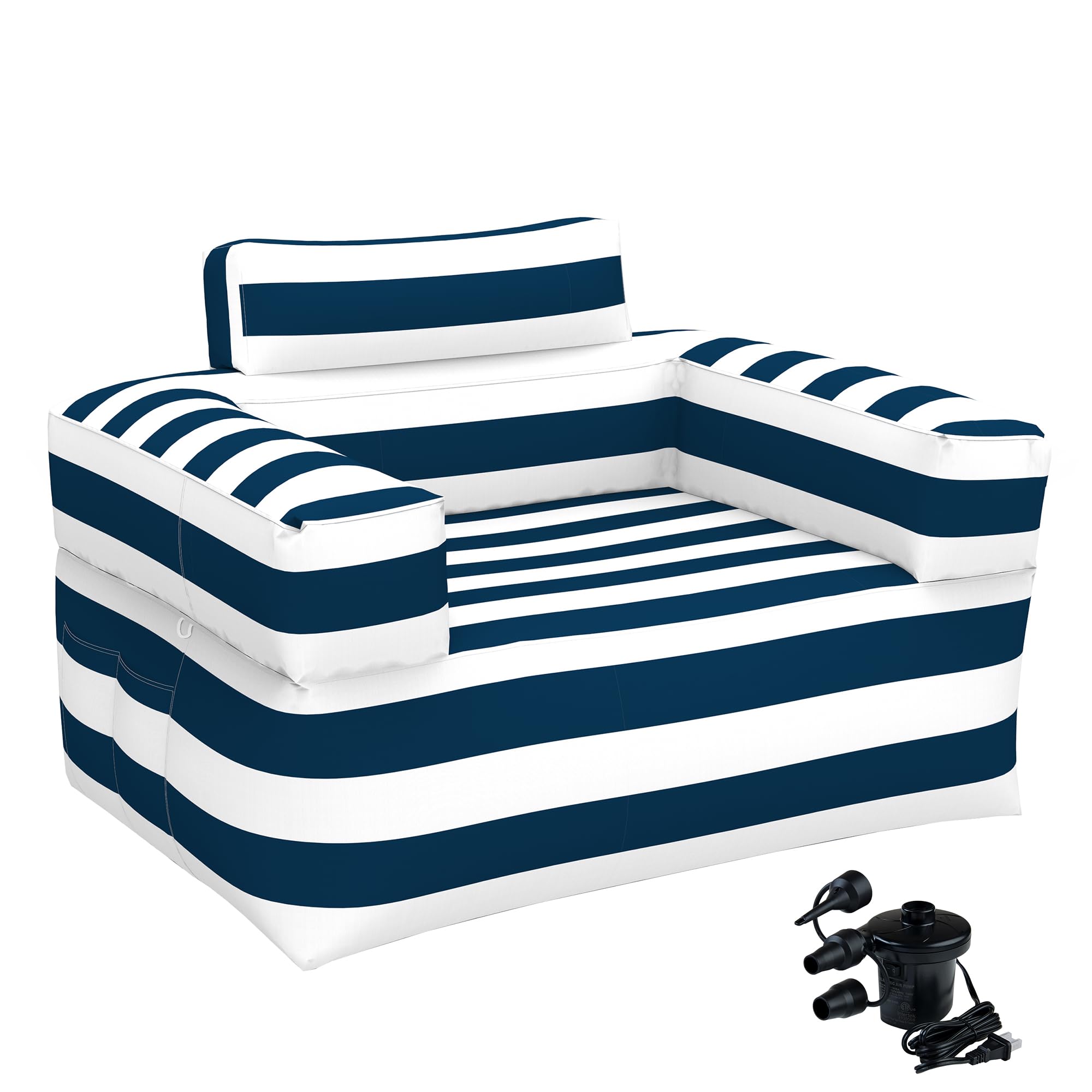 Codi Outdoor Inflatable Sofa with Air Pump – Waterproof Blow-Up Couch for Adults – Perfect for Patio, Camping, Backyard, and Beach – Portable Sofa with Handle - Black and White