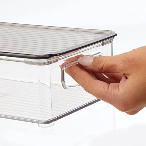 mDesign Plastic Pantry Storage Box Container with Lid and Built-In Handles - Organization for Flour, Cereal, Pasta, Rice, or Food in Kitchen Cupboard, Ligne Collection, 8 Pack, Clear/Smoke Gray