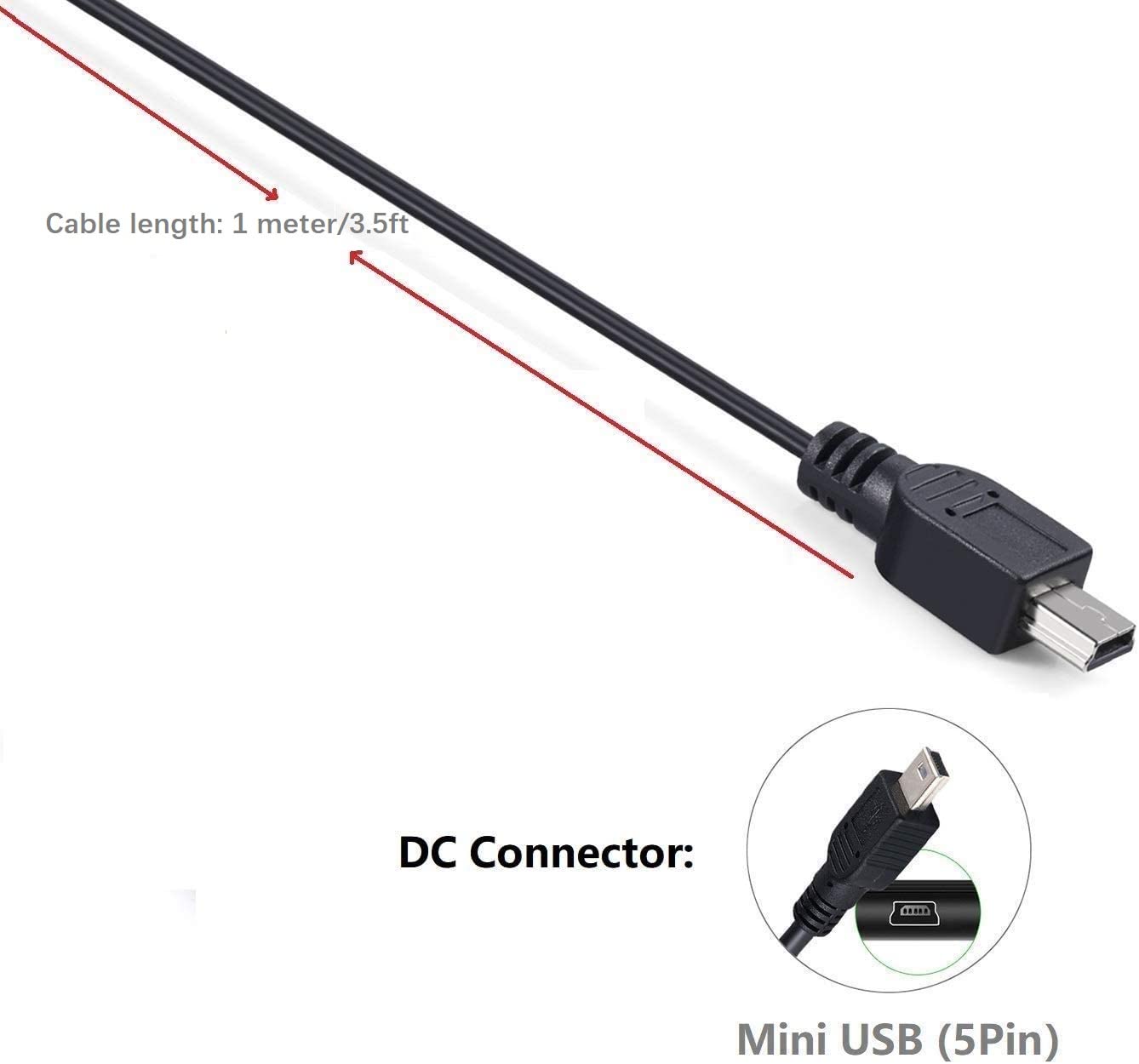 DC 5V Adapter,Mini USB Cable AC DC Adapter Mini B DC Cord for Scan Radio,Record, T1 Calculator,Blue Dnowball Mic, MP3,Camera,Tablet,Hub,DVR, ps3 Controller,Black