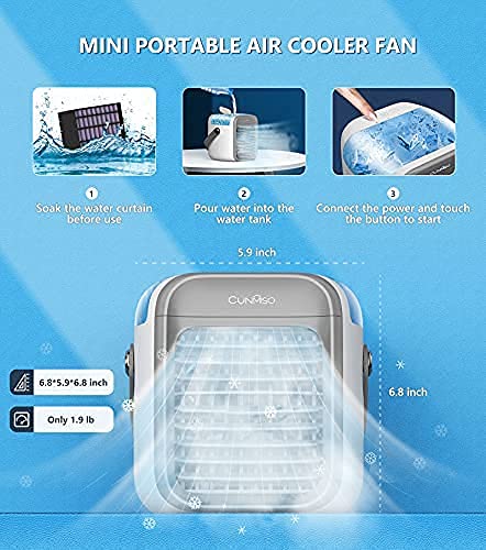 Portable Air Conditioners, Anti-Leak Personal Mini Air Conditioner Fan, Rechargeable USB Evaporative Air Cooler With 3-Speed Mode LED Light,Quiet Desktop Cooler for small Room Office Camping Car