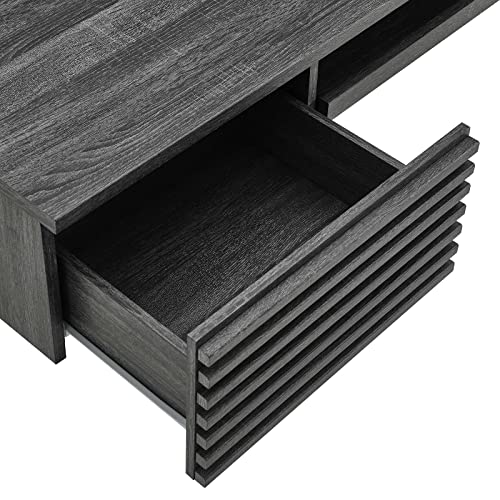Modway Render 60" Mid-Century Modern Wall-Mount Office Desk in Charcoal