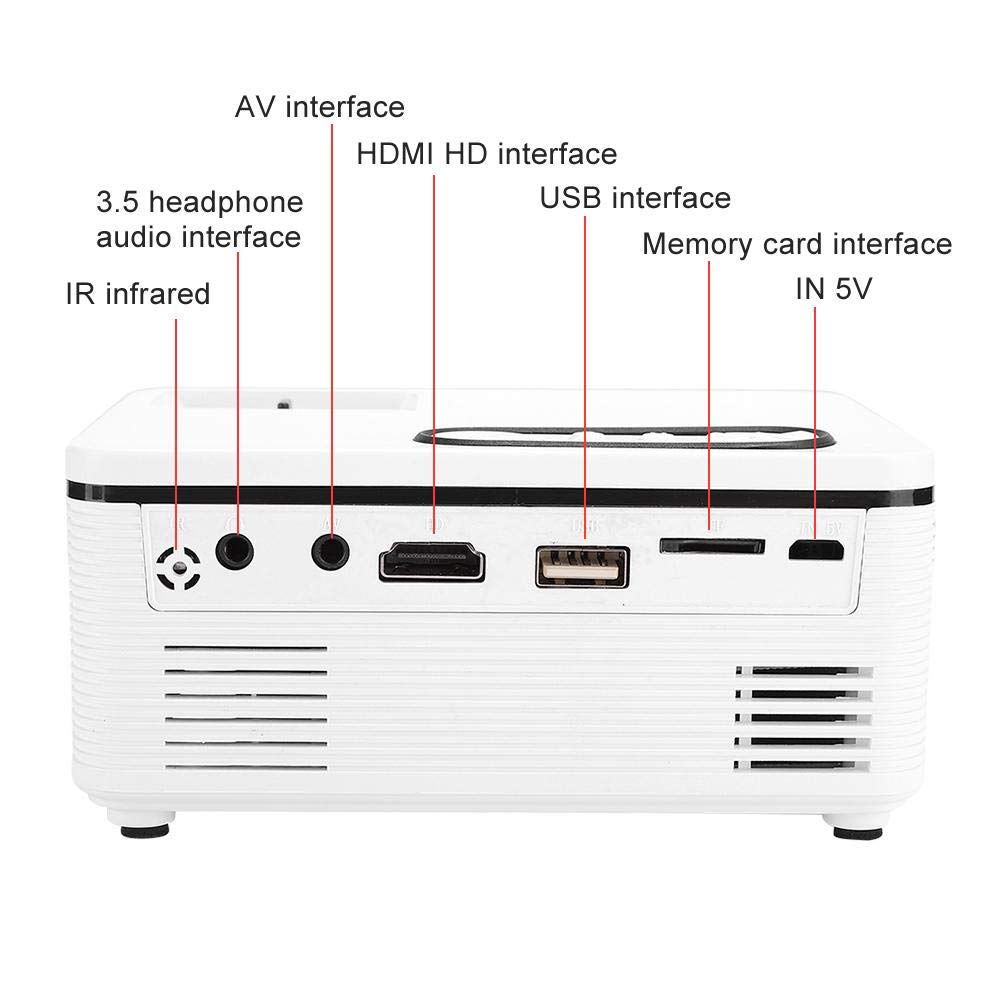 Bewinner1 Mini Video Projector,1080P Multimedia Home Cinema Theater HD LED Movie Projector with 1000: 1 Contrast for Desktop/DVD/Mobile Phone/Game Console/Speaker(White)