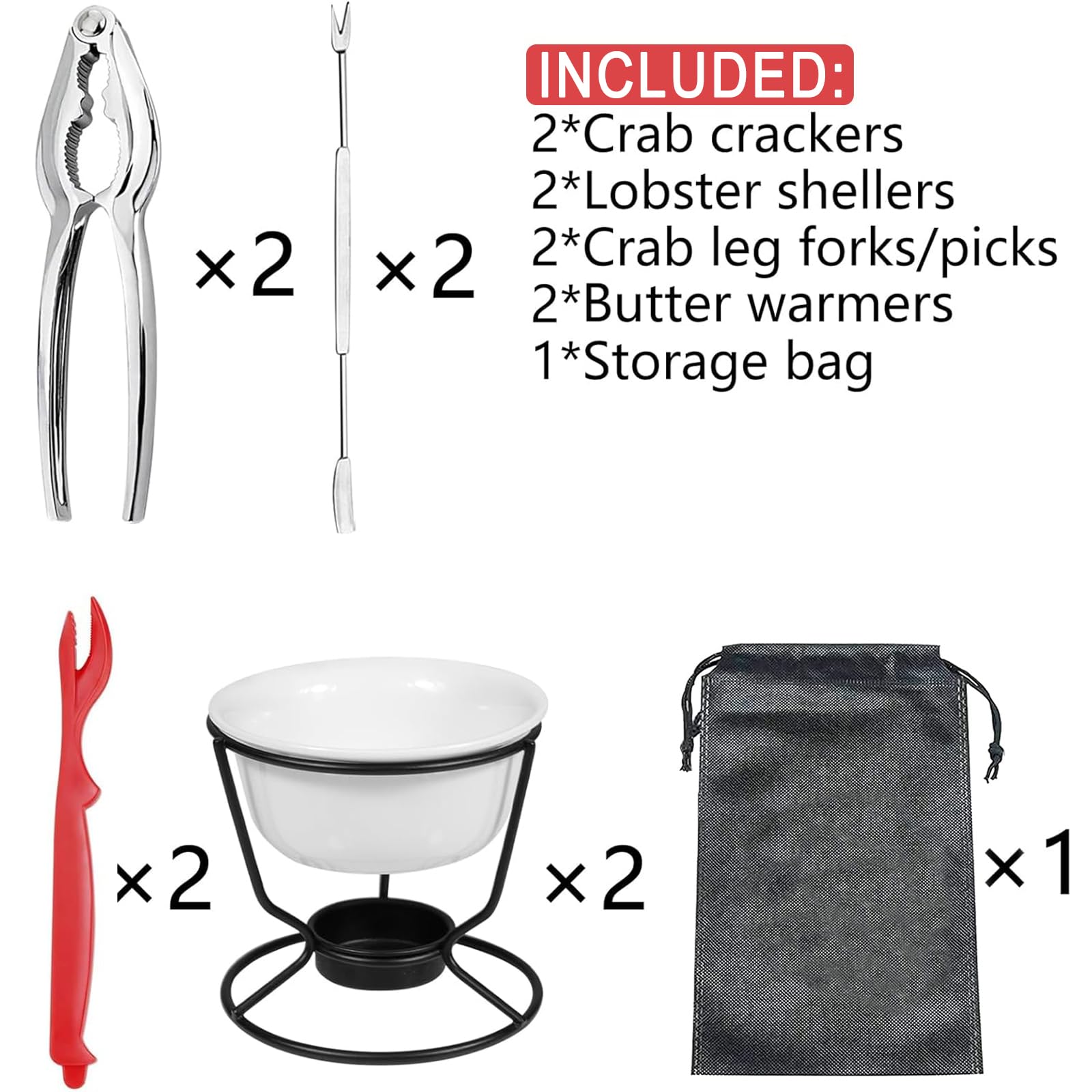 Crab Leg Cracker Tool Butter Warmers for Seafood Crab Leg Crackers Crab Lobster Butter Ceramic Warmers Set for Seafood Crab Crackers and Tools (9PCS)