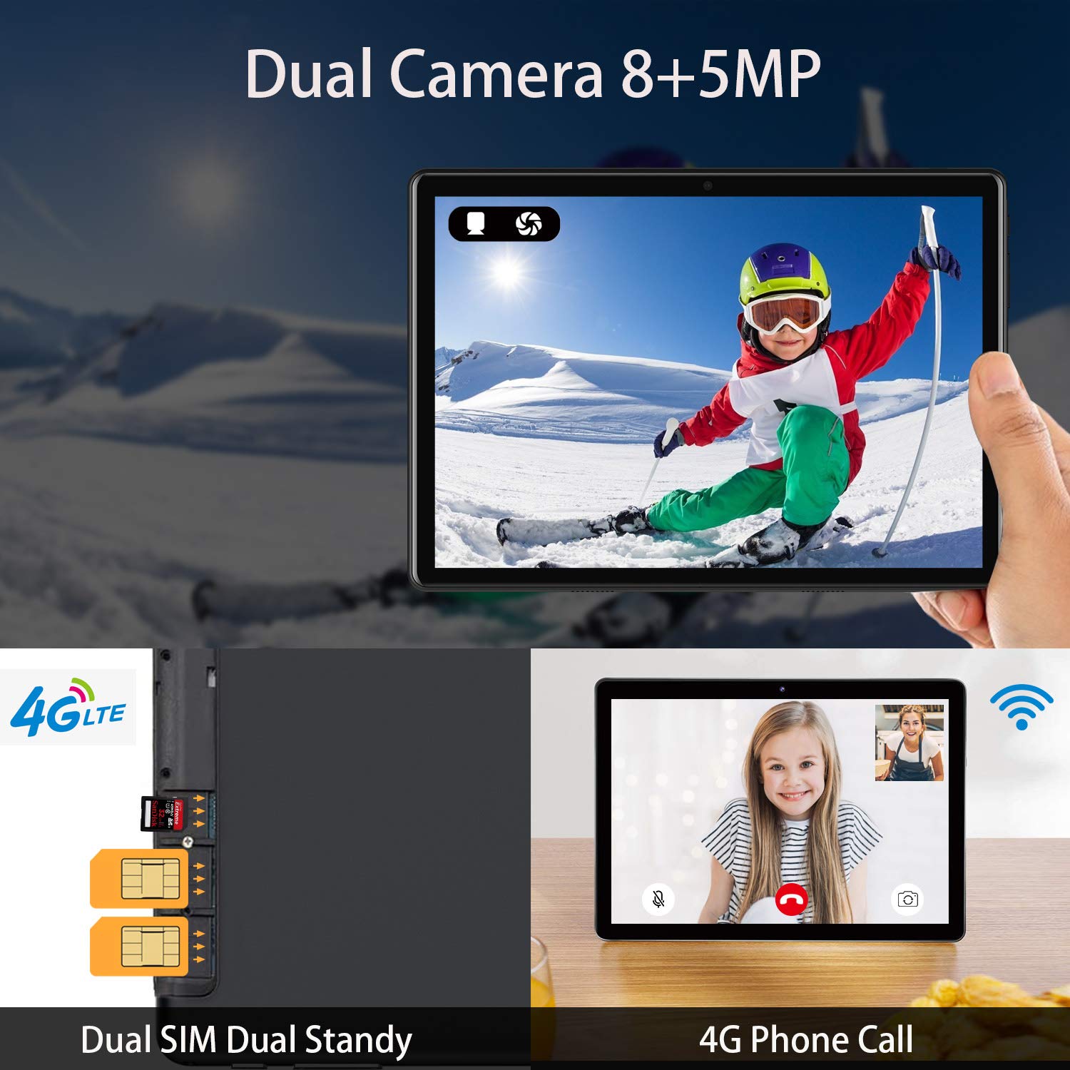 DUODUOGO Tablet 2 in 1, Tablet 10.1 inch Android 9 with Keyboard, Mouse Stylus Case, 3GB + 32GB(128GB Expand) 4G SIM+WiFi, Quad-Core Processor, HD Touch Screen, GMS Certified, DGO-A38 (Black)
