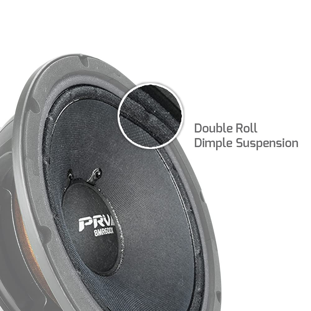 PRV AUDIO 8 Inch Midrange Speaker 8MR600X-4, 600 Watts 4 Ohm, 2 in Voice Coil, X-treme Mid Range Loudspeaker for Pro Car Audio Systems (Single)