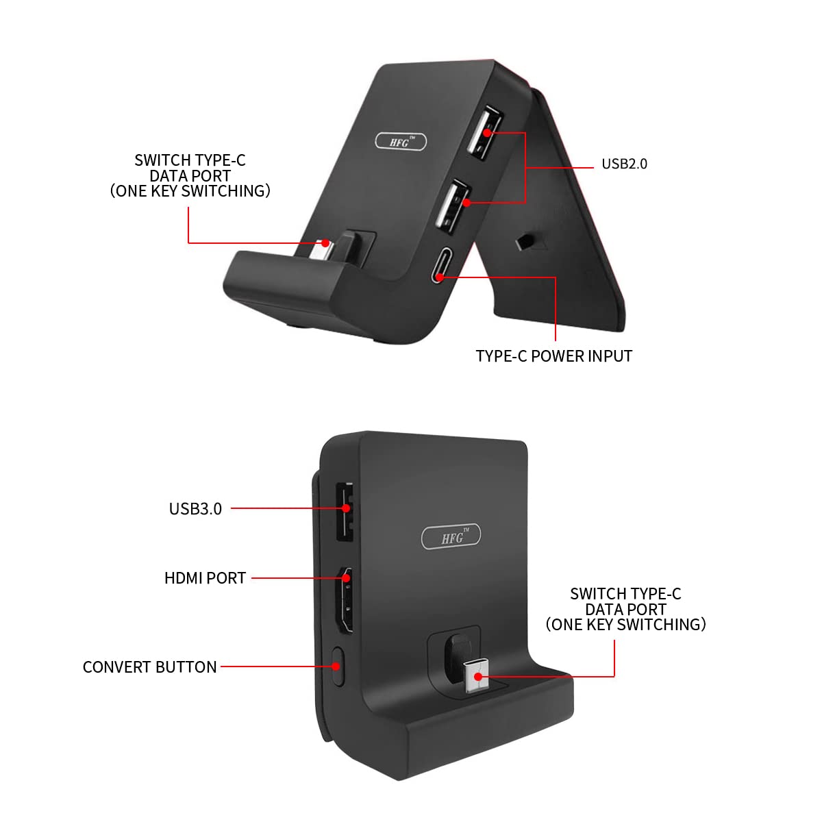 Coiorvis Switch Dock Station Portable TV Docking Station for Nintendo Switch with HDMI and USB 3.0 Port Support Switch TV Dock Mode and Switch OLED Mode Black