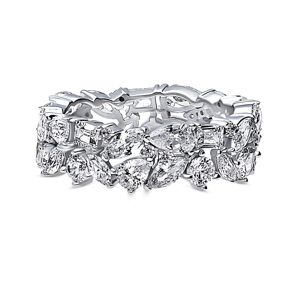 BERRICLE Sterling Silver Cluster Pear Cut Cubic Zirconia CZ Statement Fashion Anniversary Eternity Ring for Women, Rhodium Plated Size 9