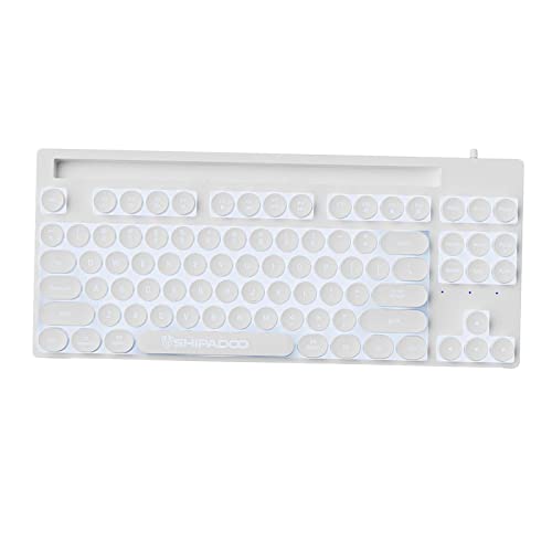 Durable Gaming Keyboard Scratchproof Replacement PP Keycap Rainbow Backlit Smooth Quick Response 87 Keys Wired Keypad for Laptop Desktop PC, White