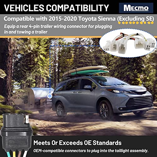 MECMO 4-Pin Trailer Wiring Harness for 2015-2020 Toyota Sienna Excluding SE, 56261 T-Connector for Sienna, Vehicle-Side 4-Pole Flat Trailer Hitch Wiring