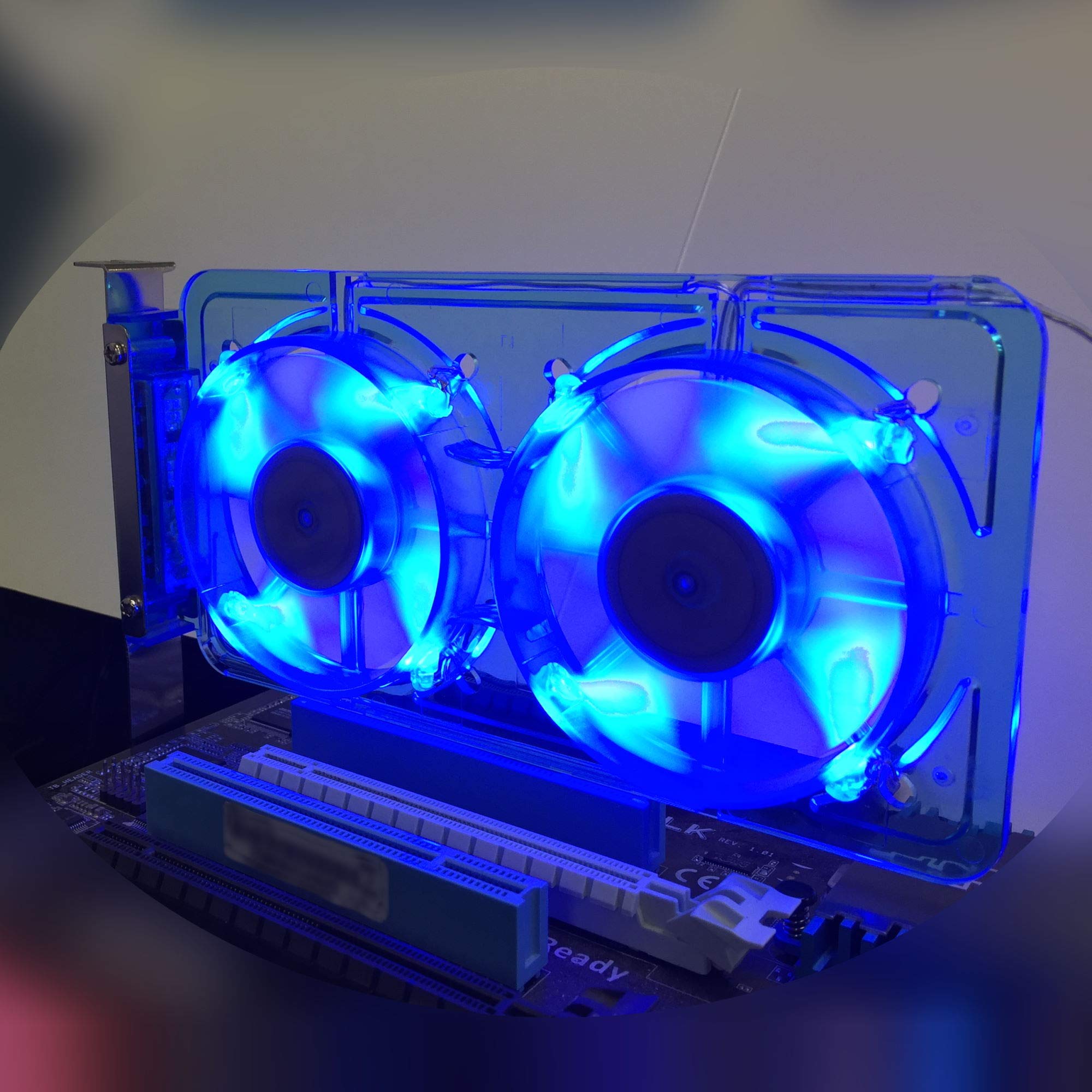 Vantec SP-FC70-BL Spectrum System Fan Card with Dual Adjustable 70mm UV LED Fans (Blue), 195x92x20mm