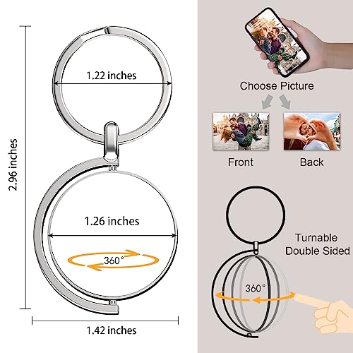 Personalized Custom Keychain with Picture - Turnable Double Sided Colorful Photo Key chains Memorial Gifts for Family Lover, Half Round - Silver