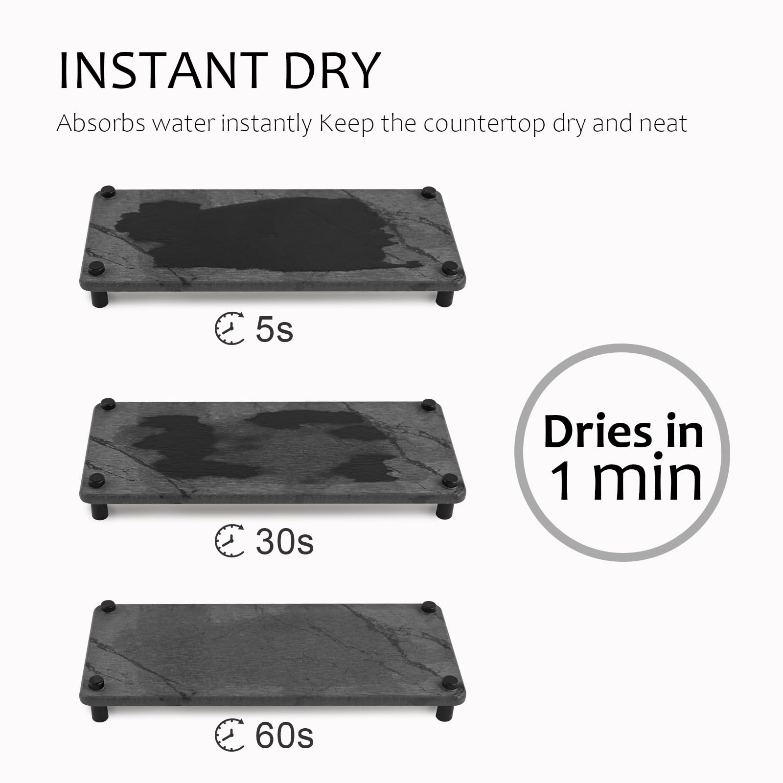 Drying Stone for Kitchen Counter, Water Absorbing Stone Sink Organizer for Bathroom Diatomaceous Earth Stone Drying Tray Instant Dry Sink Caddy Soap Dispenser Sponge Holder
