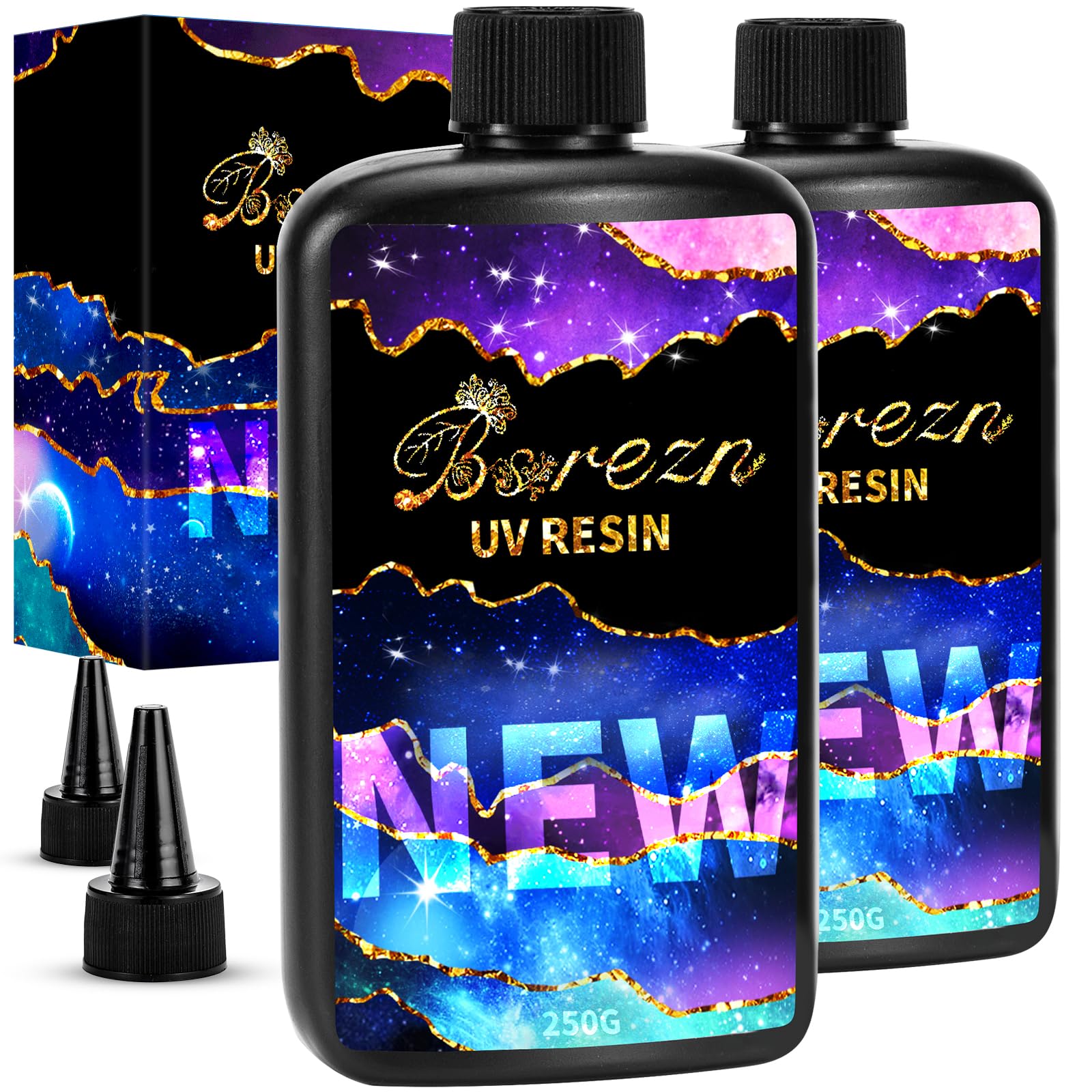 Bsrezn 500g UV Resin Hard, Crystal Clear UV Cure Epoxy Resin Kit Premixed Resina UV Transparent Solar Activated Glue for Jewelry Making Fast Curing High Gloss