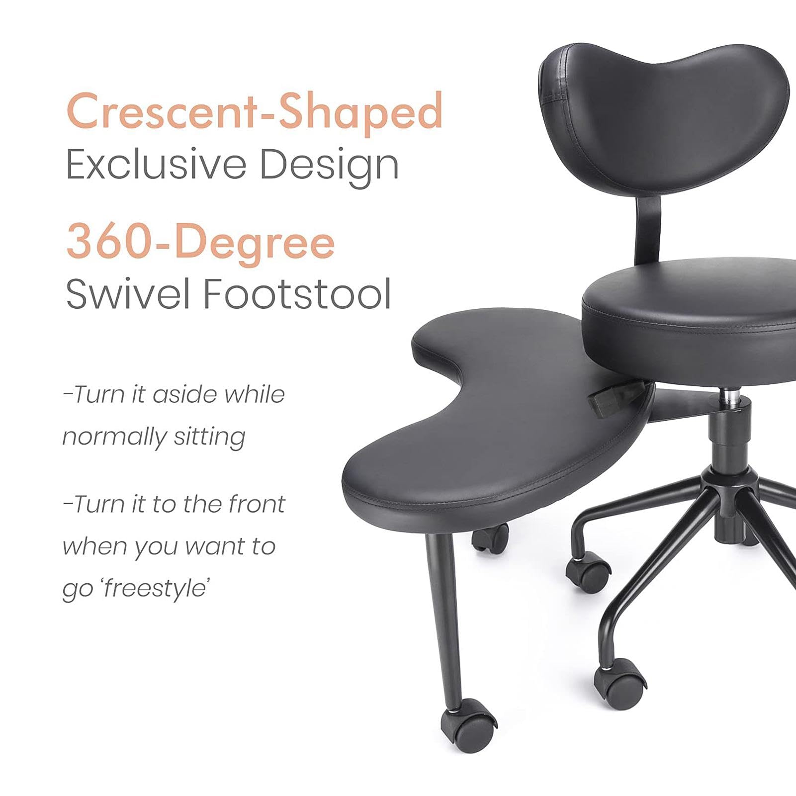 Ergonomic Mobile Traverse Legged Desk Chair with Wheels,Meditation Chair,Traverse Legged Office Chair with Lumbar Support and Adjustable Stool, Flexible Design for for Home & Office(Black)