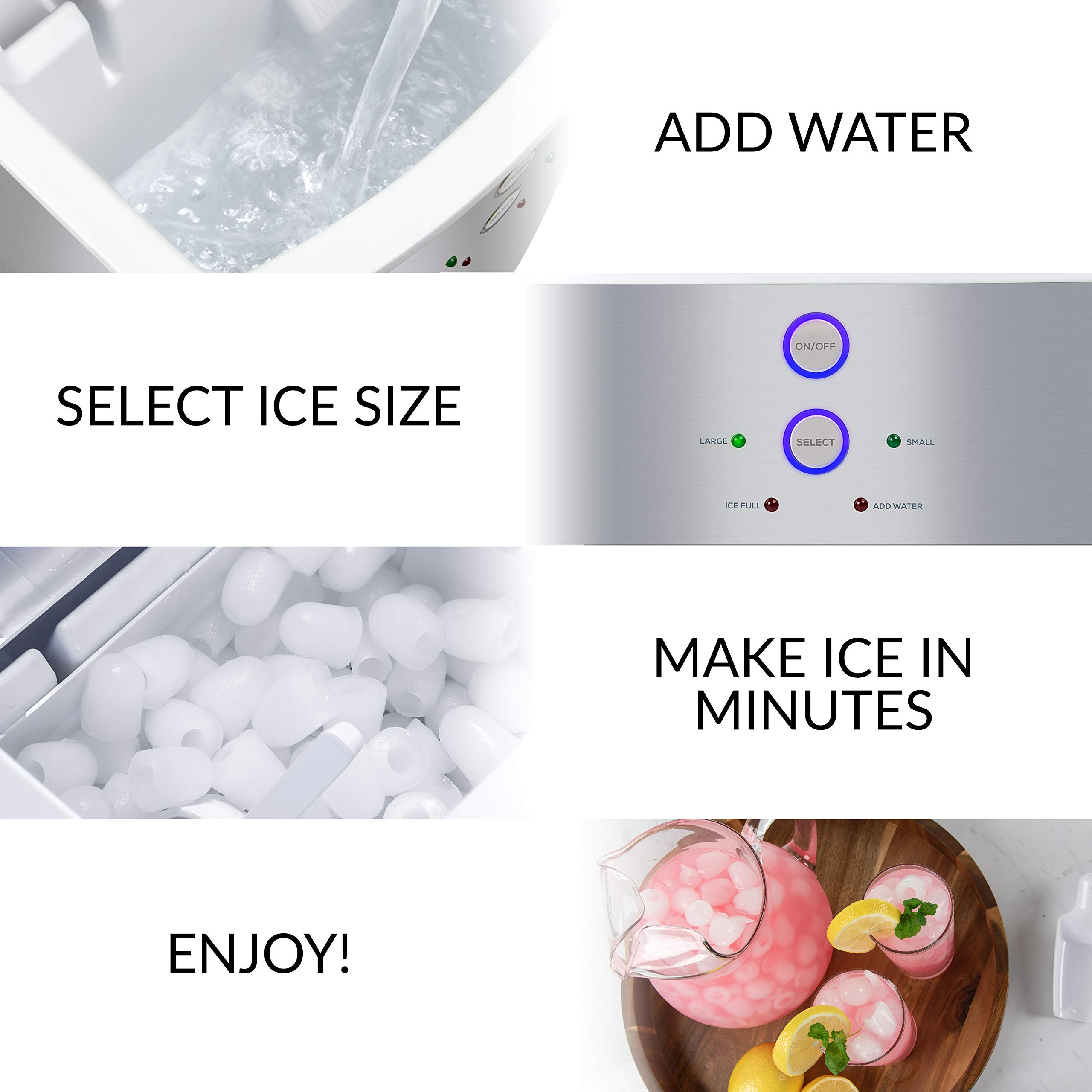 Igloo ICEB33SS Large-Capacity Stainless Steel Automatic Portable Electric Countertop Ice Maker Machine, 33 Pounds in 24 Hours, 9 Cubes Ready in 7 Minutes, with Scoop and Basket