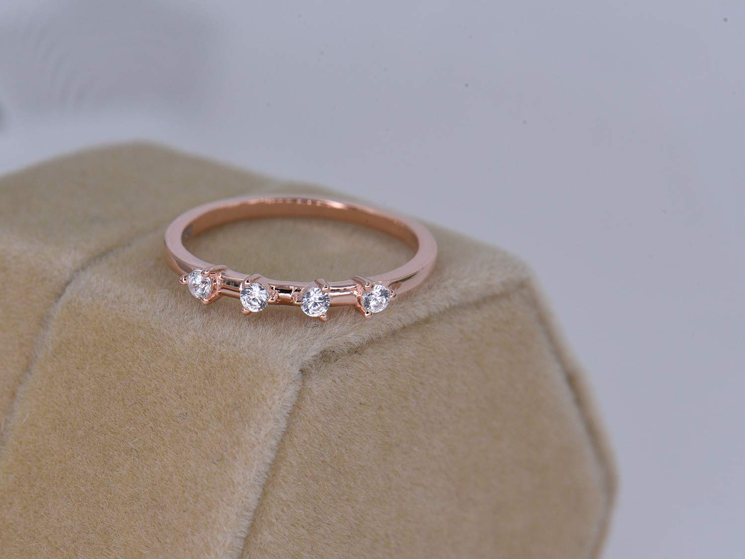 Blossom and Hue Eternity Ring - 18k Rose Gold on Sterling Silver - Dainty Band with 4 Mini CZ Stones