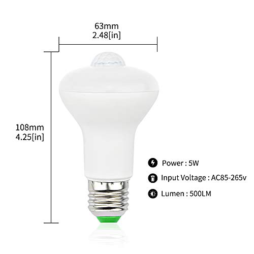 Bonlux BR20 Motion Sensor Light Bulb, 5W BR20 LED Flood Light Bulbs R63 Light Bulb, E26 Motion Sensor LED Light Bulb 50W Halogen Replacement for Porch, Garage, Basement, Daylight 6000K, 2-Pack