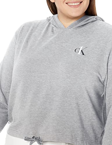 Calvin Klein Women's CK One French Terry Cropped Long Sleeve Hoodie, Grey Heather, M